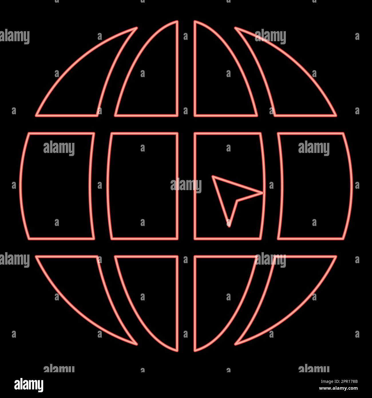 Neon world with arrow world click concept website icon red color vector ...