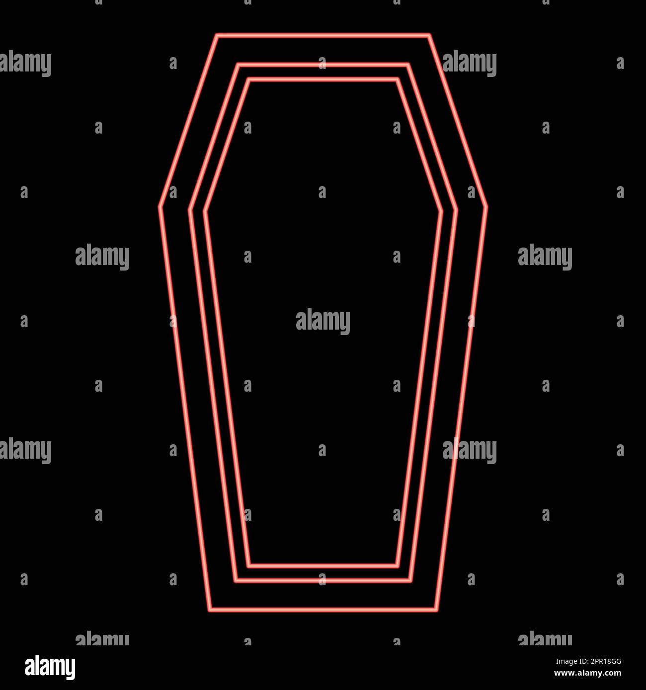 Neon coffin insurance concept funeral subject lid coffin icon red color ...
