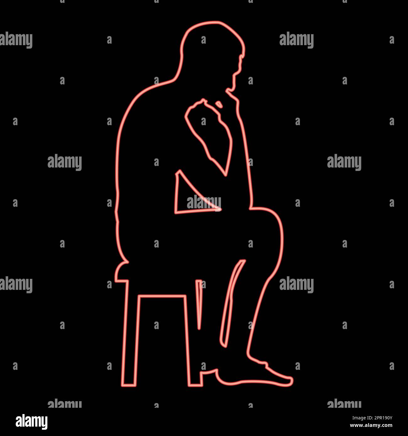 Neon thinking man sitting on a stool silhouette icon red color vector ...