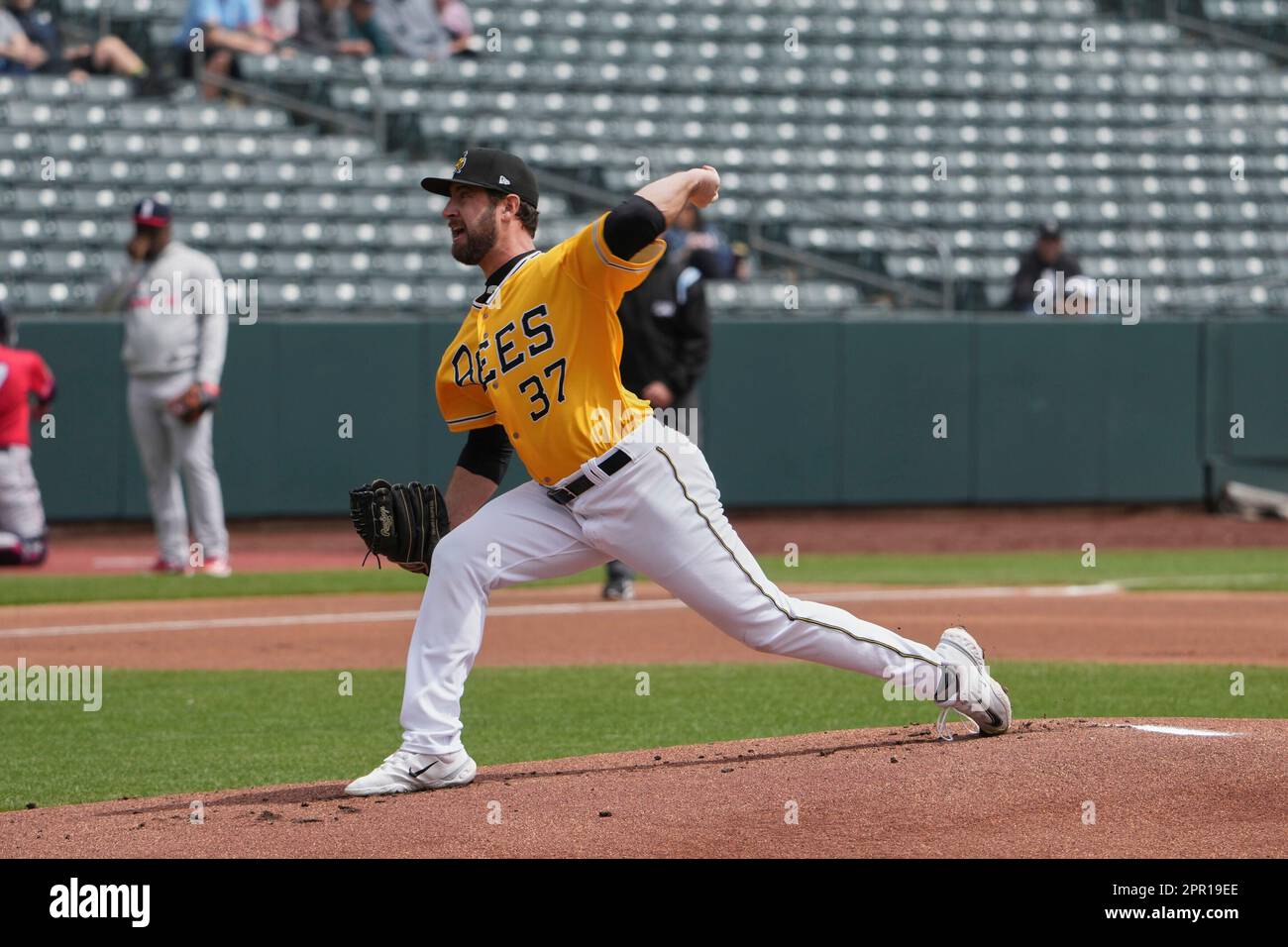 April 22 2023: Salt Lake pitcher Jake Kalish (37) throws a pitch during ...