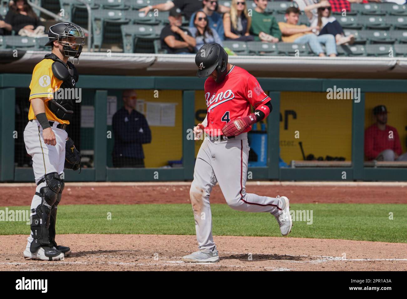 Salt Lake UT, USA. 22nd Apr, 2023. Reno shortstop Diego Castillo (37 ...