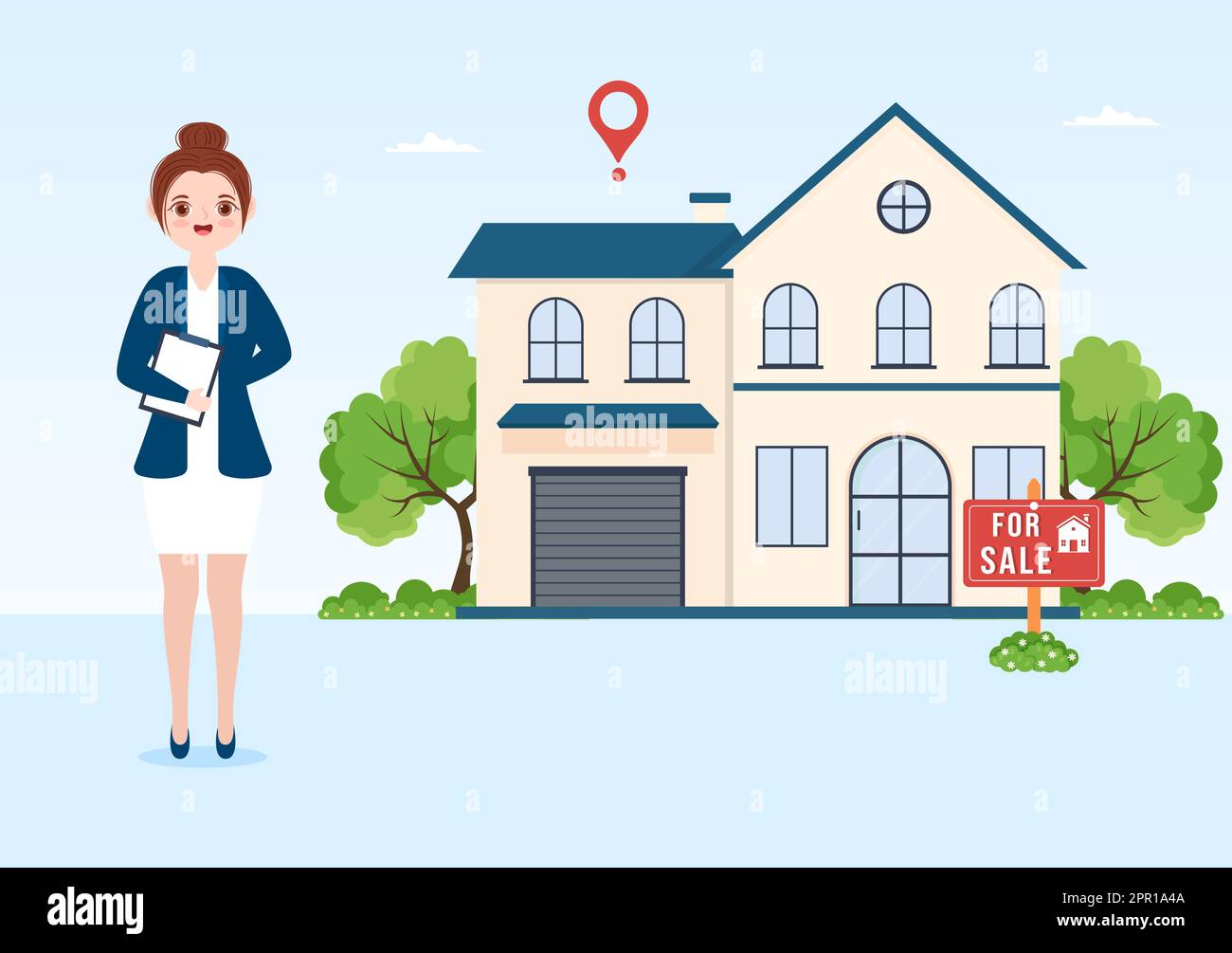 Land Broker Template Hand Drawn Cartoon Flat Illustration with Bridging ...