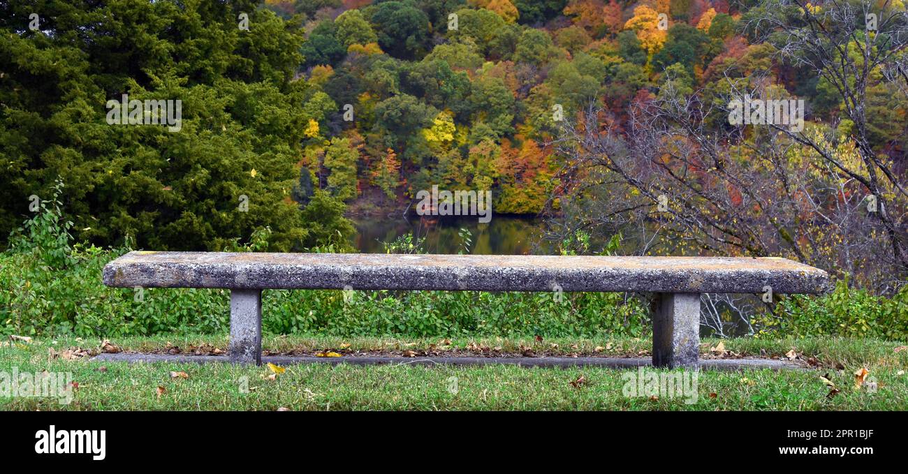 Concrete bench overlooks the Holston River and the Appalachian ...