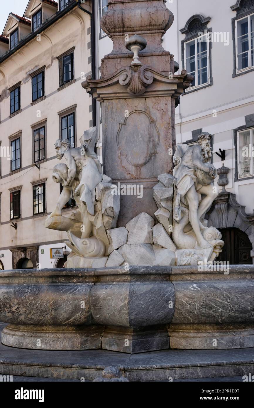 Ljubljana, Slovenia, the famous Robb fountain, designed in the style of ...