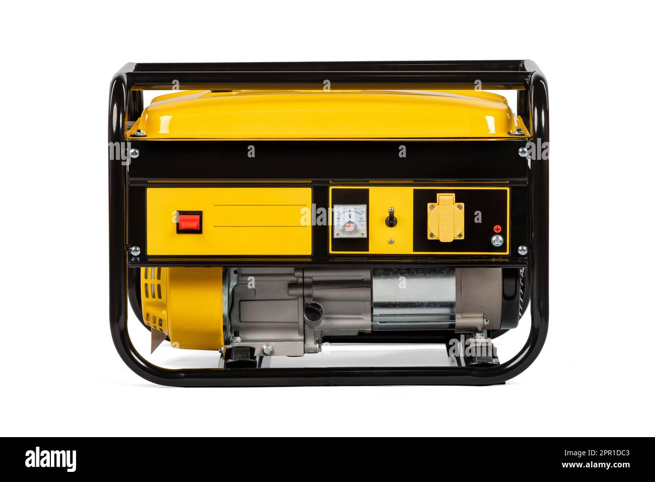 Yellow and black portable electric gas generator isolated on white for ...