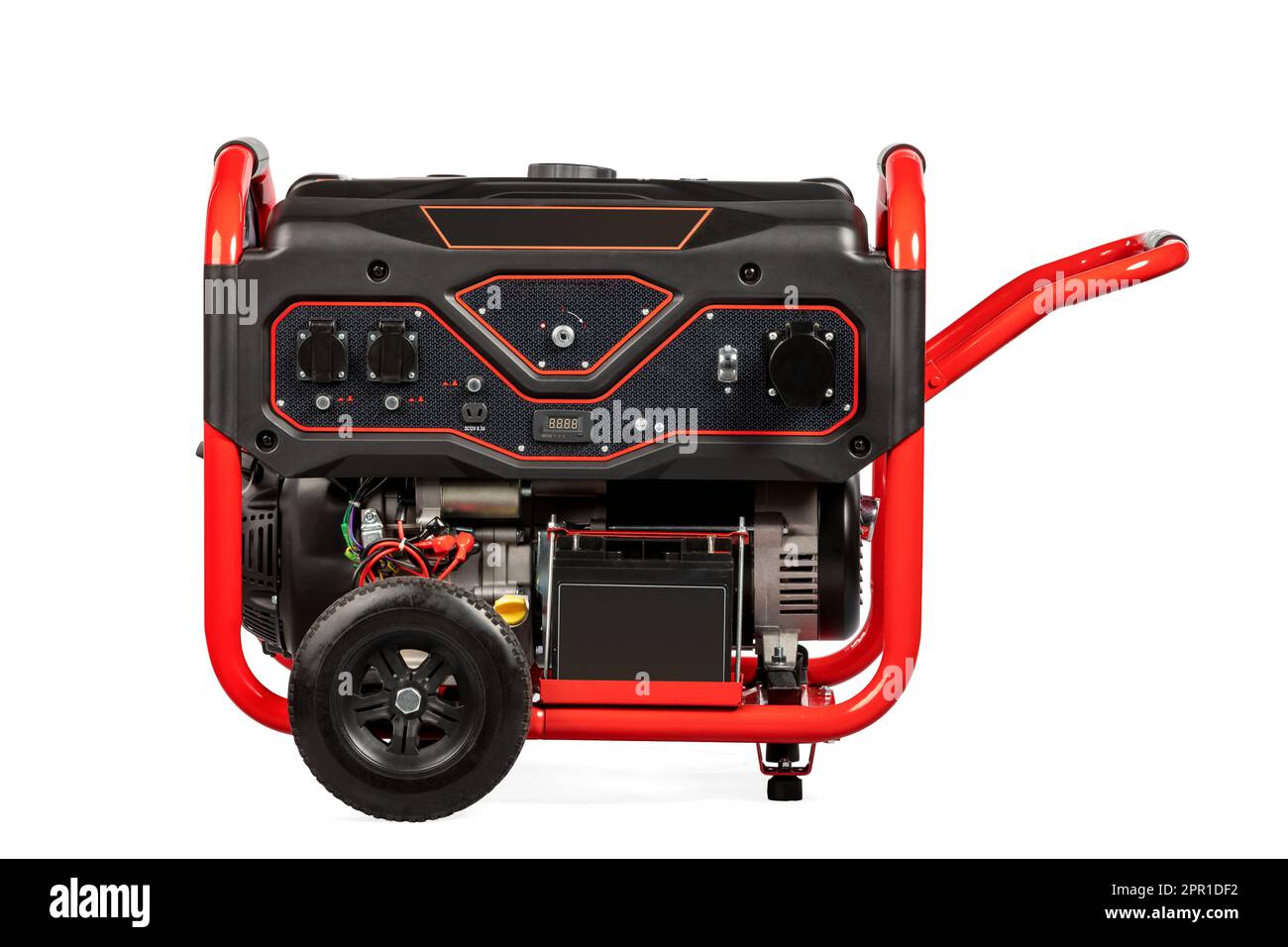 Red and black portable electric gas generator isolated on white for ...