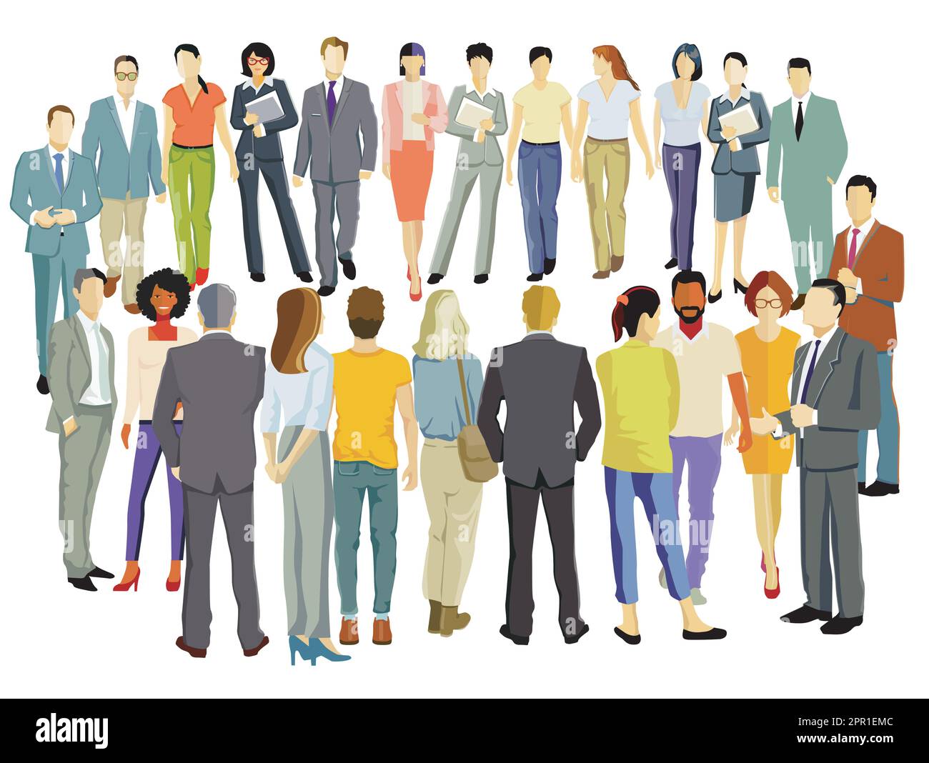 A large group of people together, isolated on white background ...