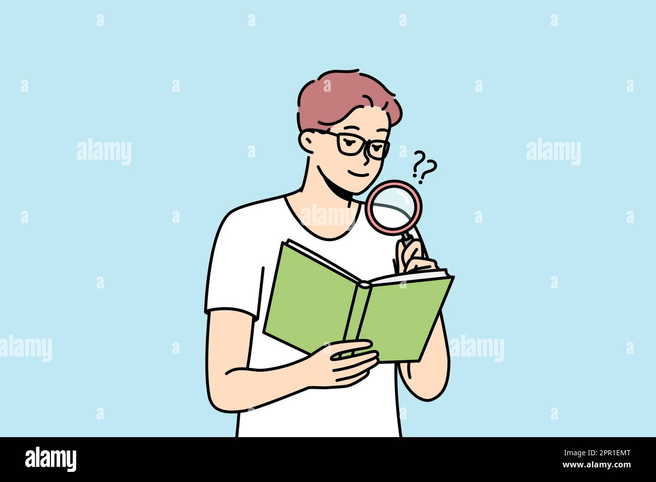 Spectacled man reading book using magnifying glass Stock Vector Image ...