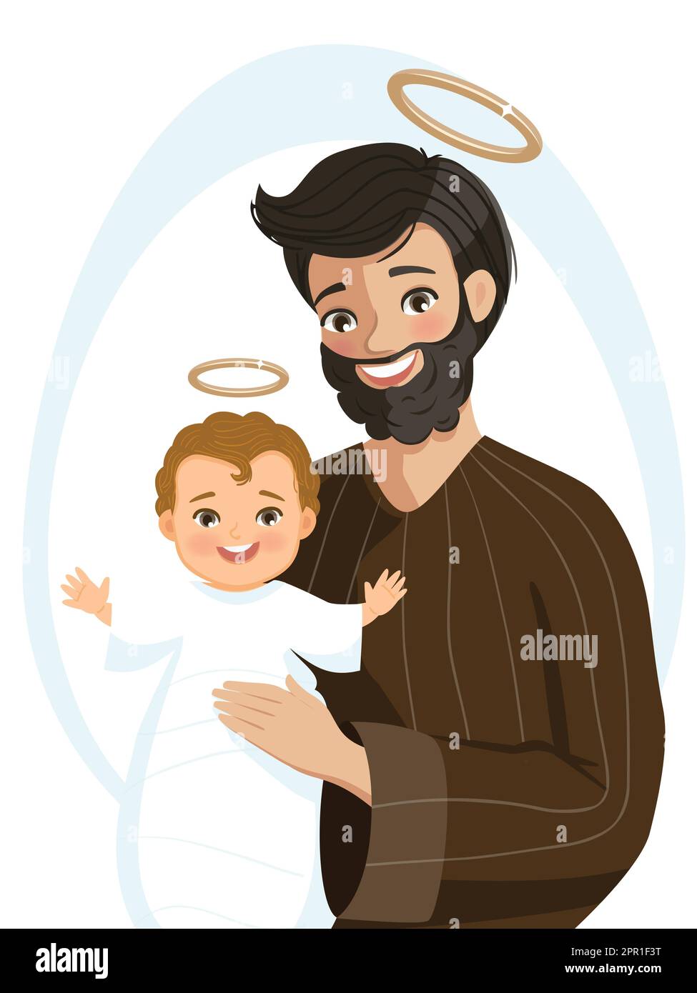 Saint Joseph holds newborn Jesus smiling. Fathers day. Birth of Christ ...