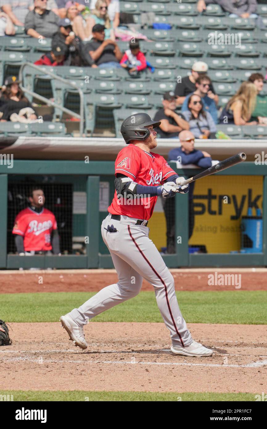 April 22 2023: Reno designated hitter Seth Beer (28) gets a hit during ...