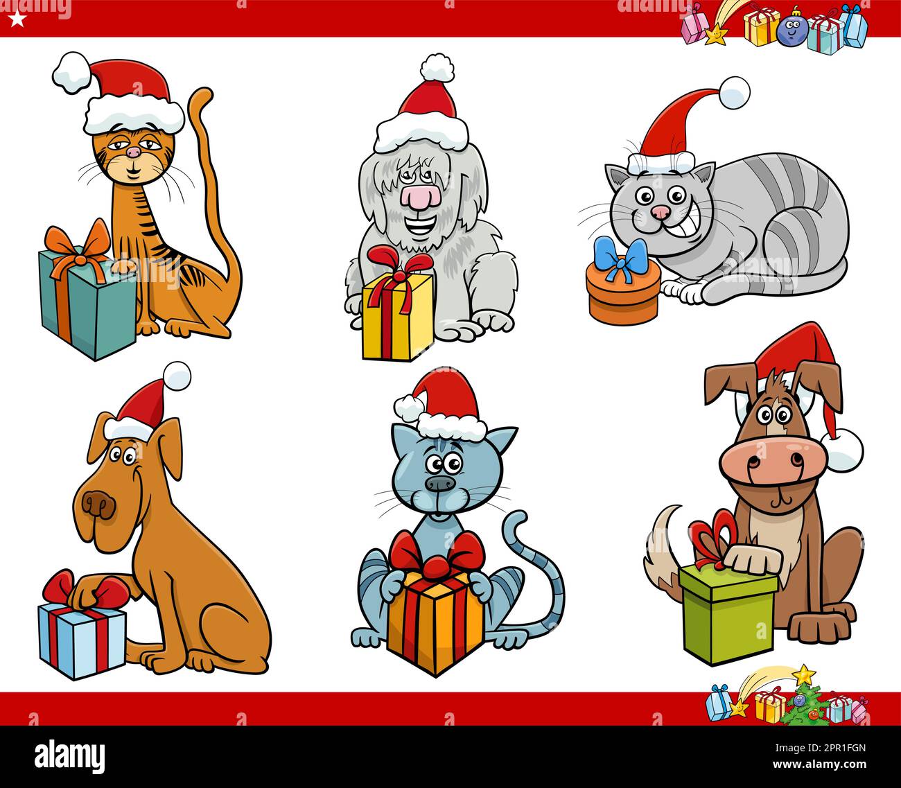 cartoon dogs and cats with Christmas presents set Stock Vector Image ...