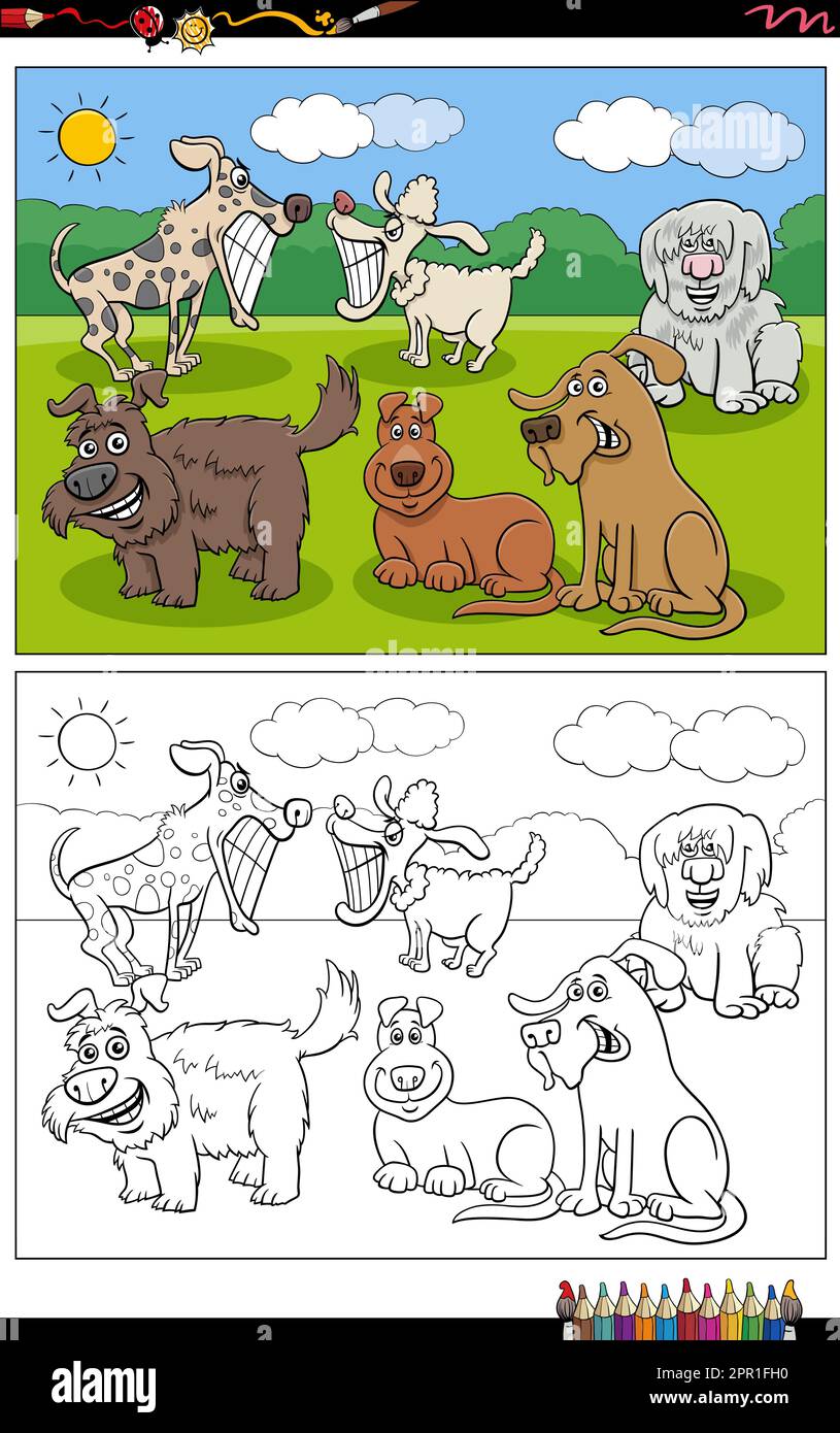 cartoon dogs animal characters group coloring page Stock Vector Image ...