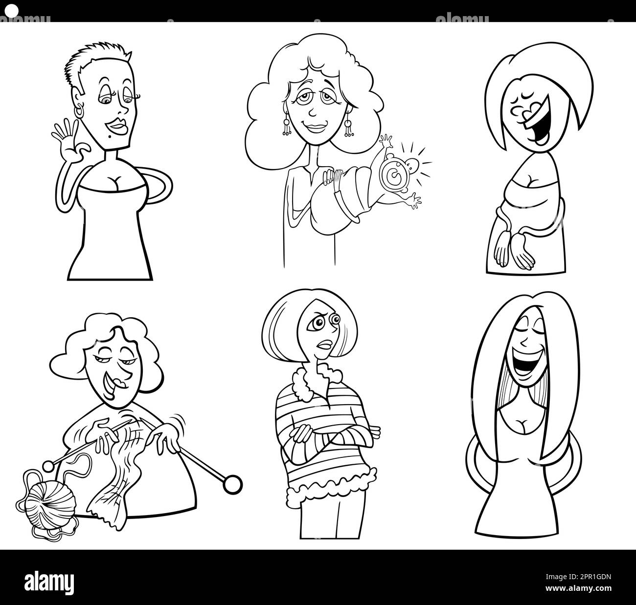 cartoon woman comic characters set coloring page Stock Vector Image ...