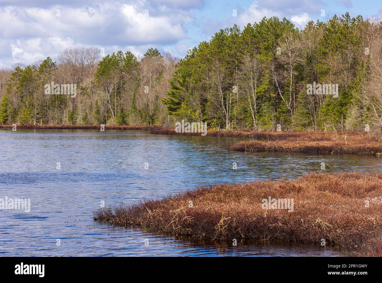 Little Clam Lake on a pretty spring morning in northern Wisconsin Stock ...