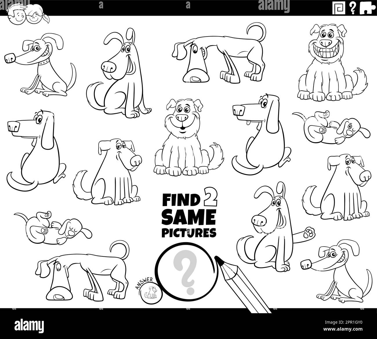 find two same cartoon dogs game coloring page Stock Vector Image & Art ...