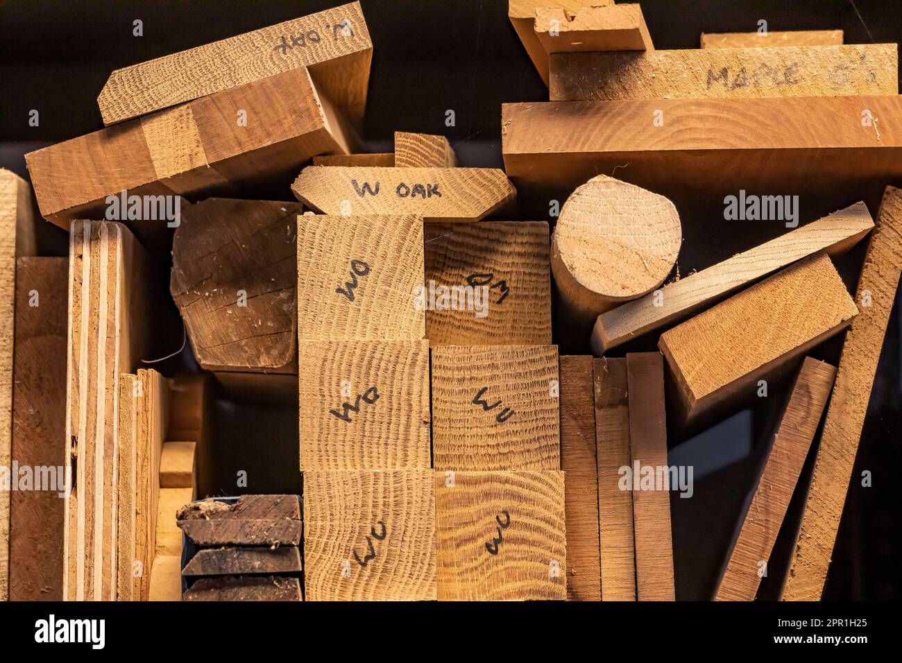 Wood awaiting future projects stored in a workshop in Central Michigan ...