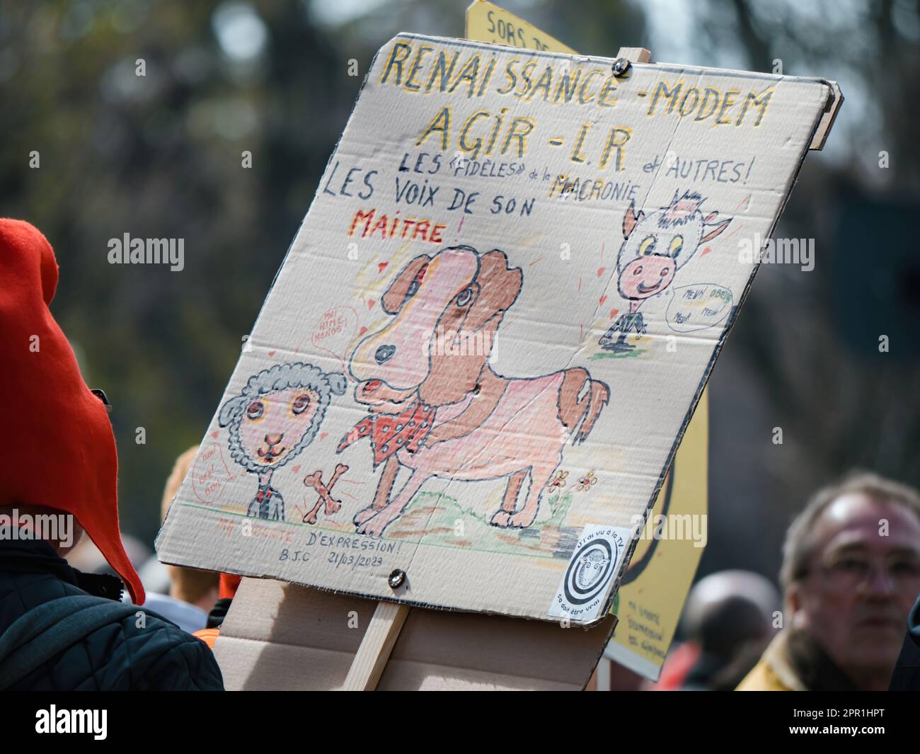 Strasborg, France - Mar 29, 2023: A creative placard depicting the ...