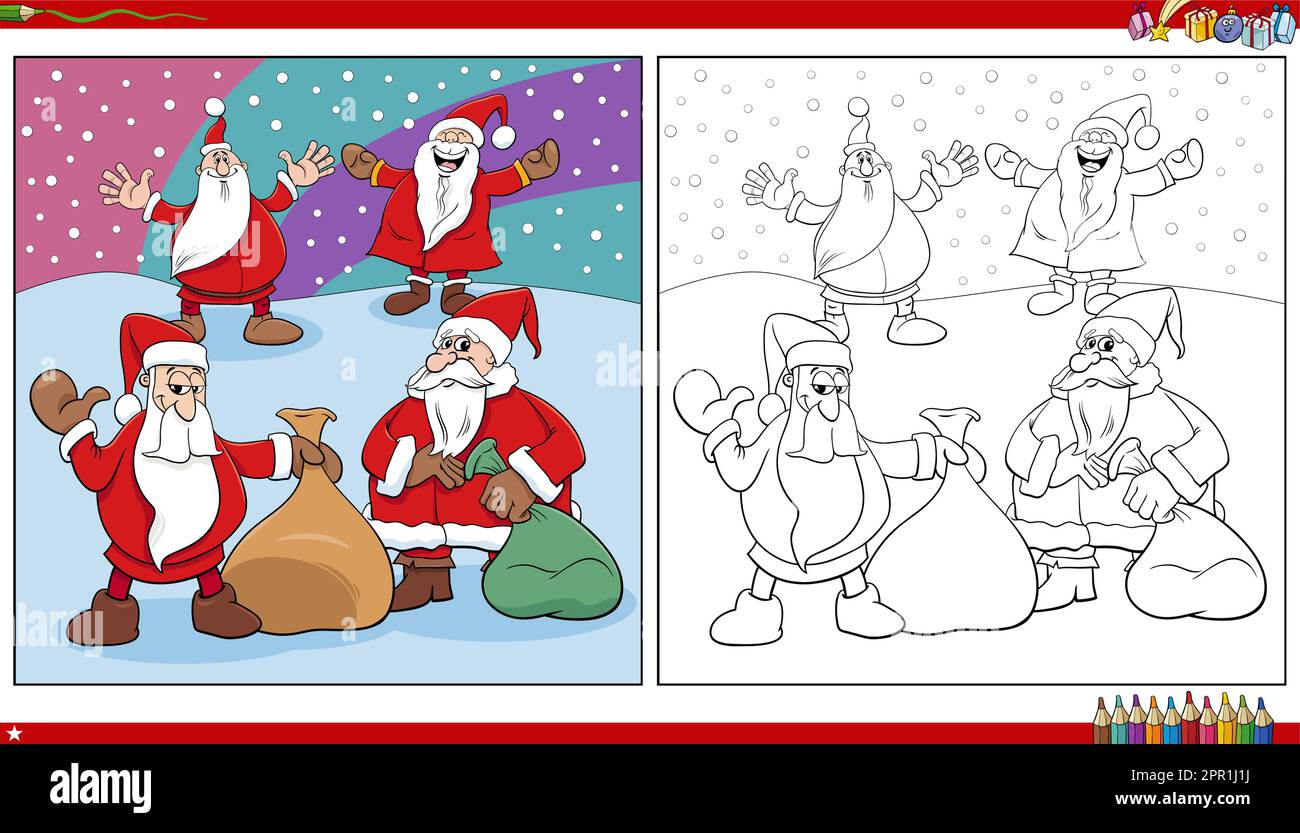 Santa Claus Christmas characters group coloring page Stock Vector Image ...