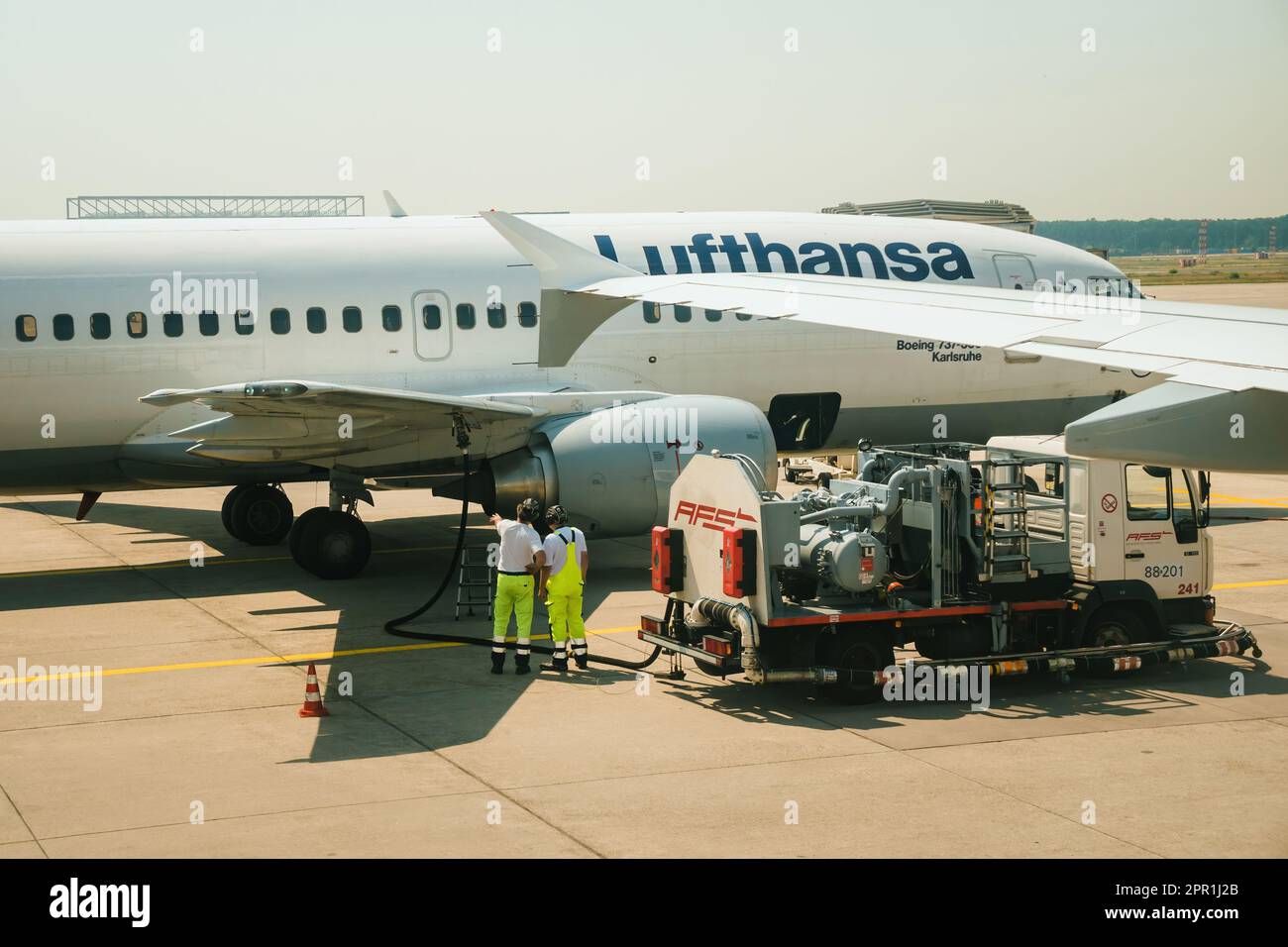 Germany - Jul 6, 2015: A Lufthansa Boeing 737-MSN25149 arrives at an ...