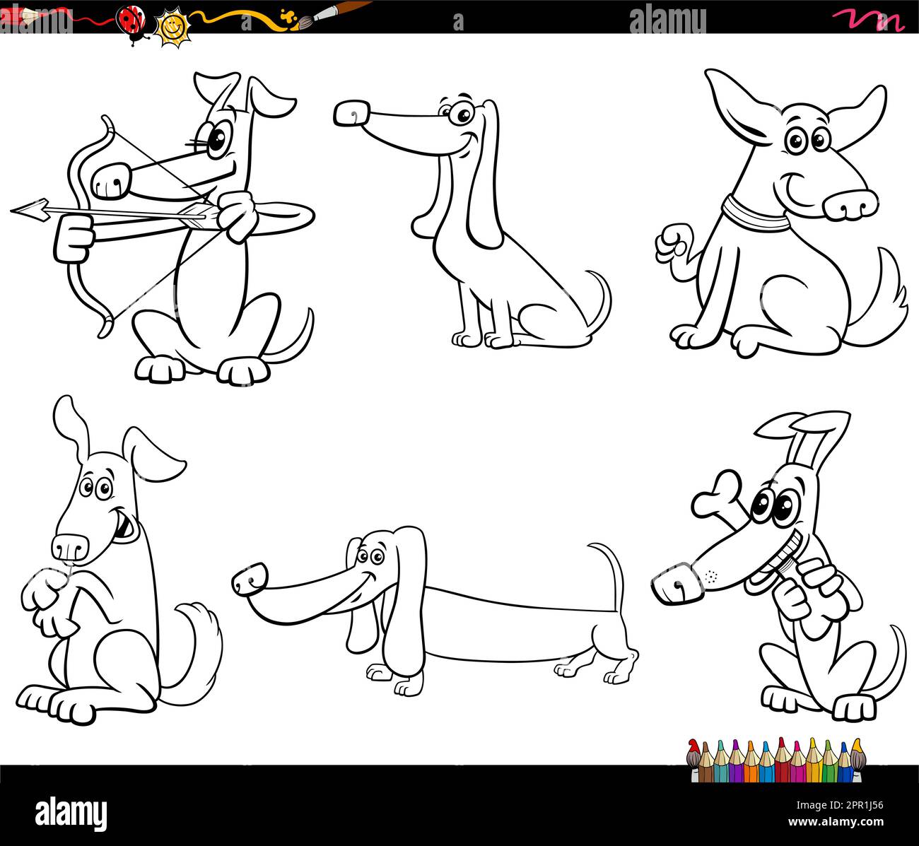 cartoon dogs animal characters set coloring page Stock Vector Image ...