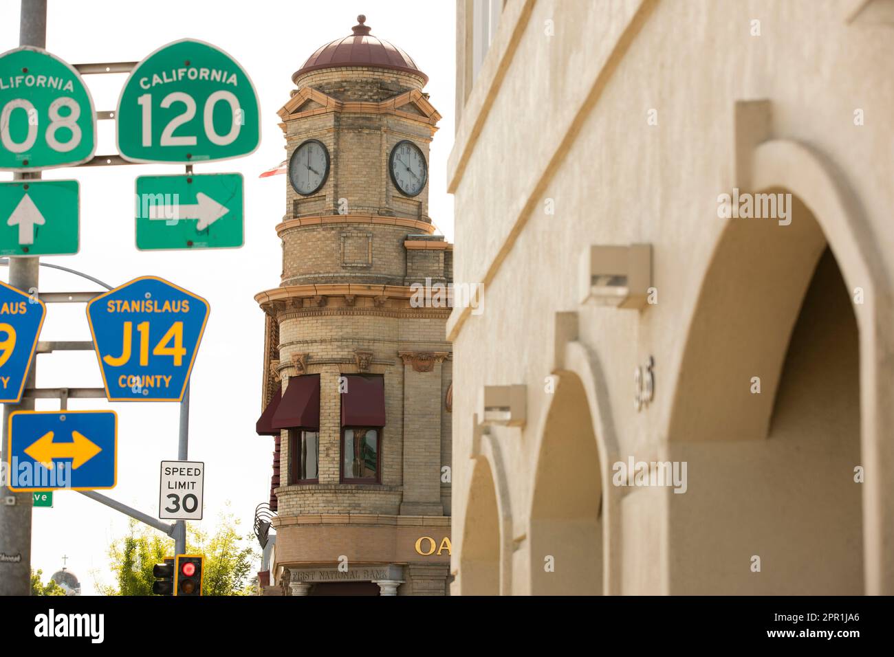 Oakdale, California, USA - April 18, 2023: Afternoon sunlight shines on ...