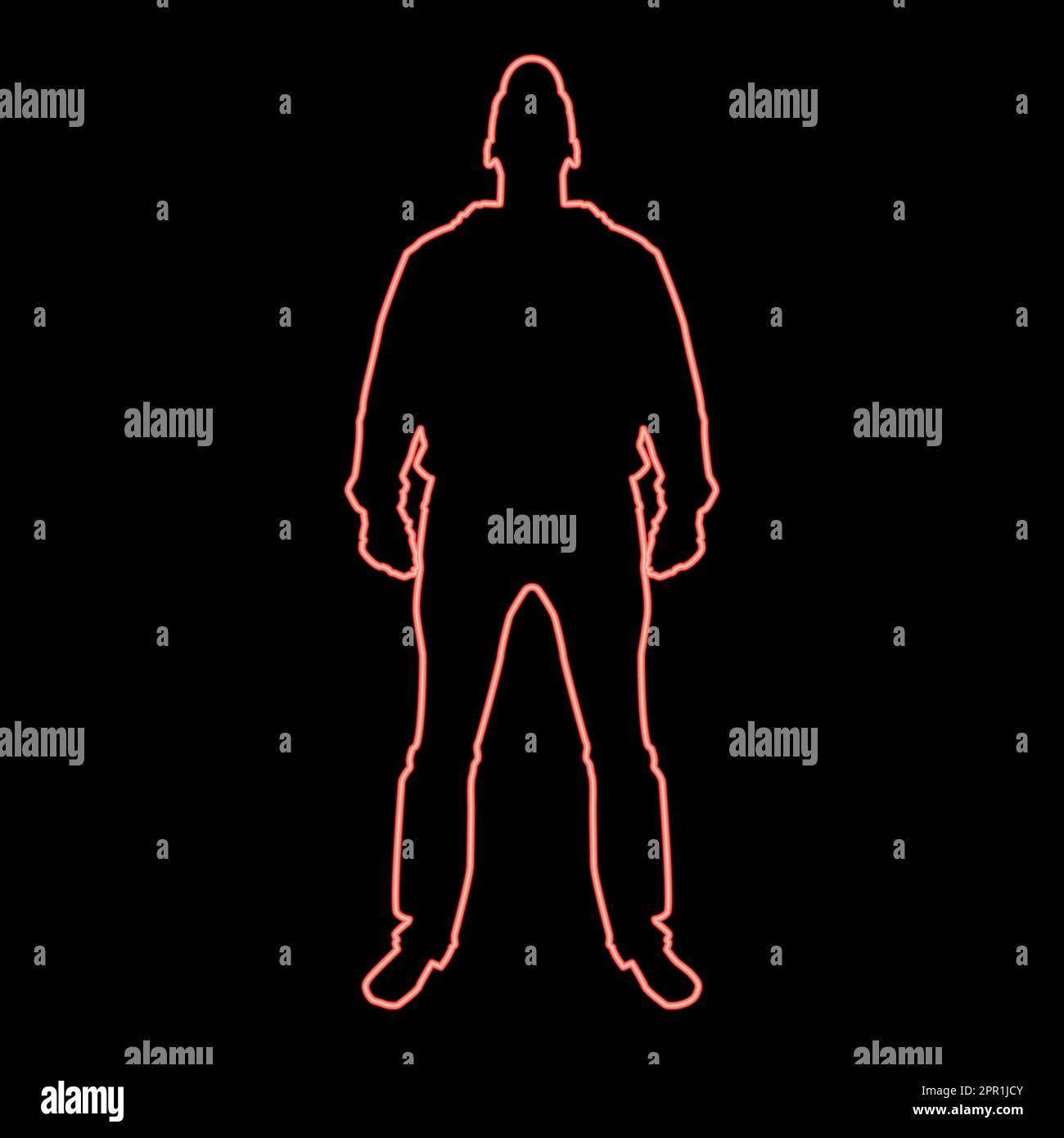 Neon man standing in cap view with front red color vector illustration ...