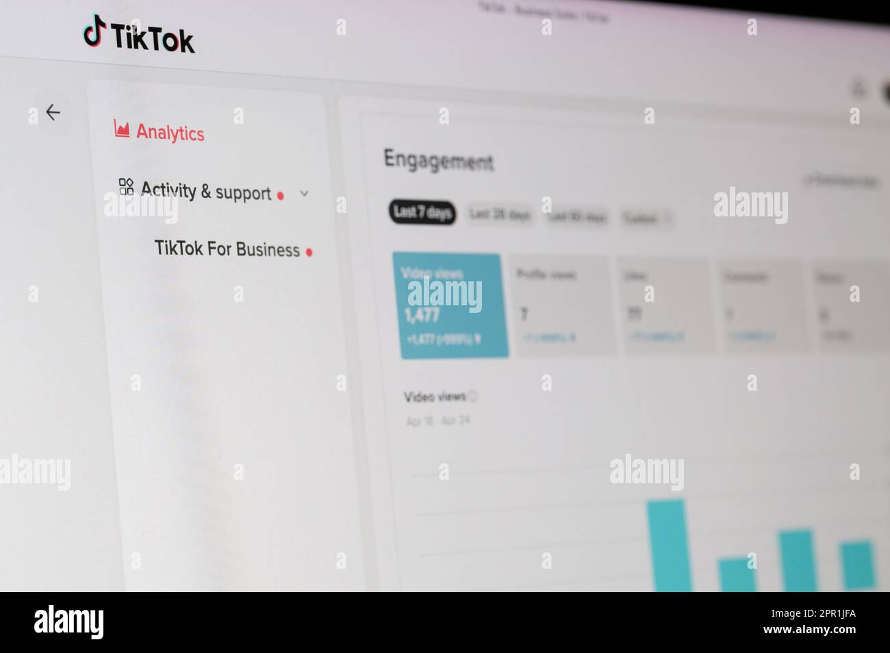 New york, USA - April 25, 2023: Tik tok account analytics chart page on ...