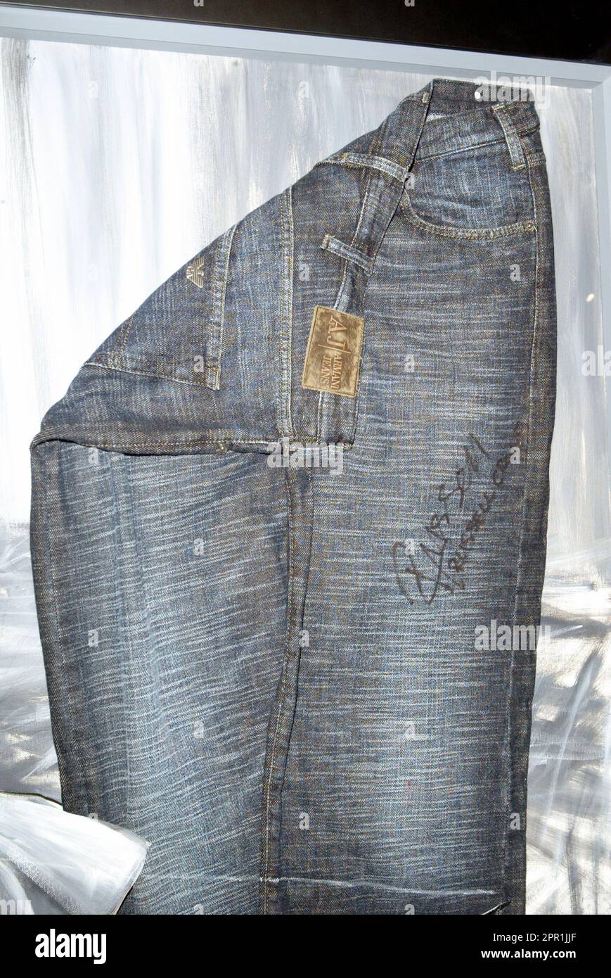 Denim jeans autographed by Russell Crowe for Jeans For Genes Day. The ...