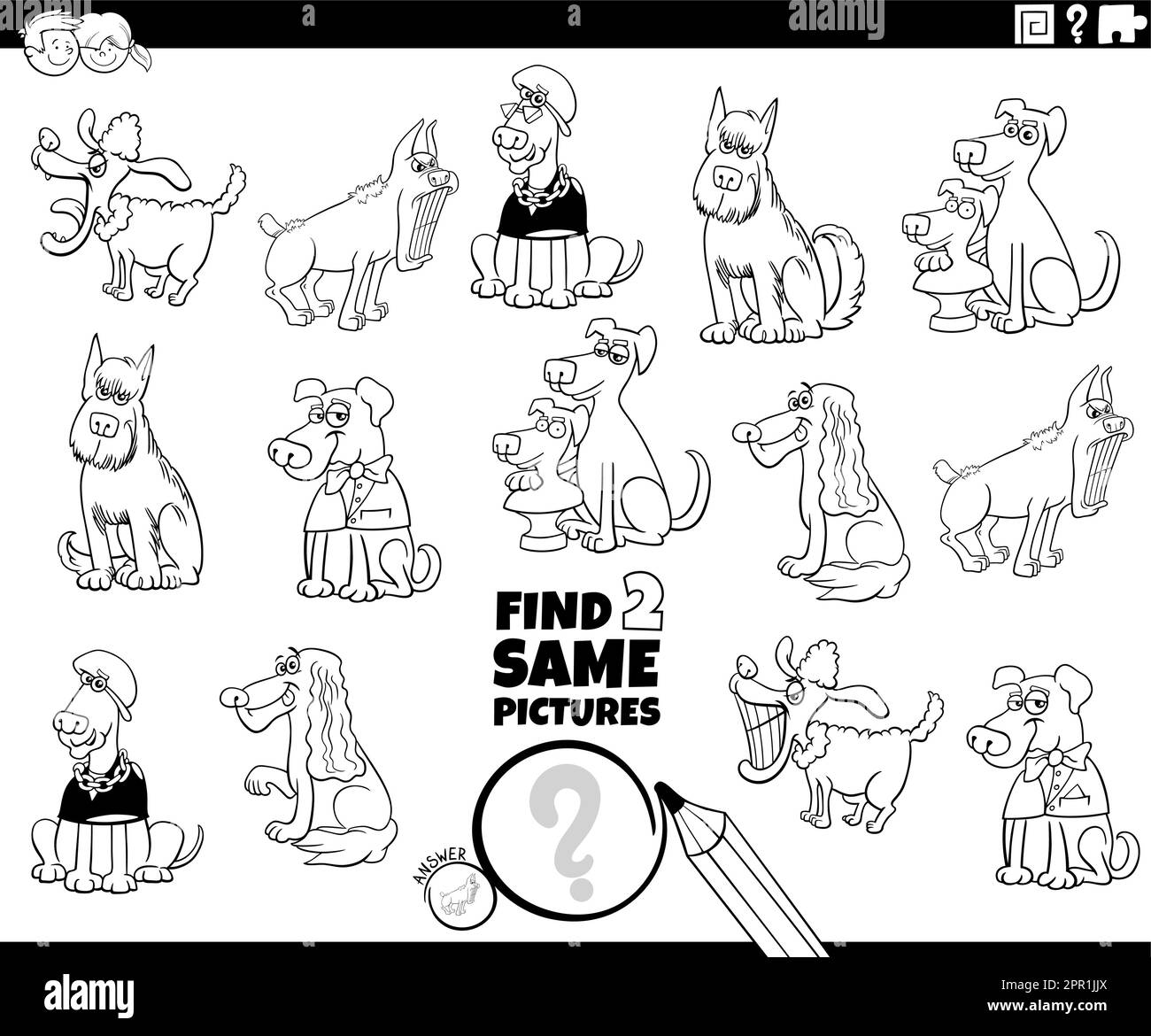 find two same cartoon dogs task coloring page Stock Vector Image & Art ...