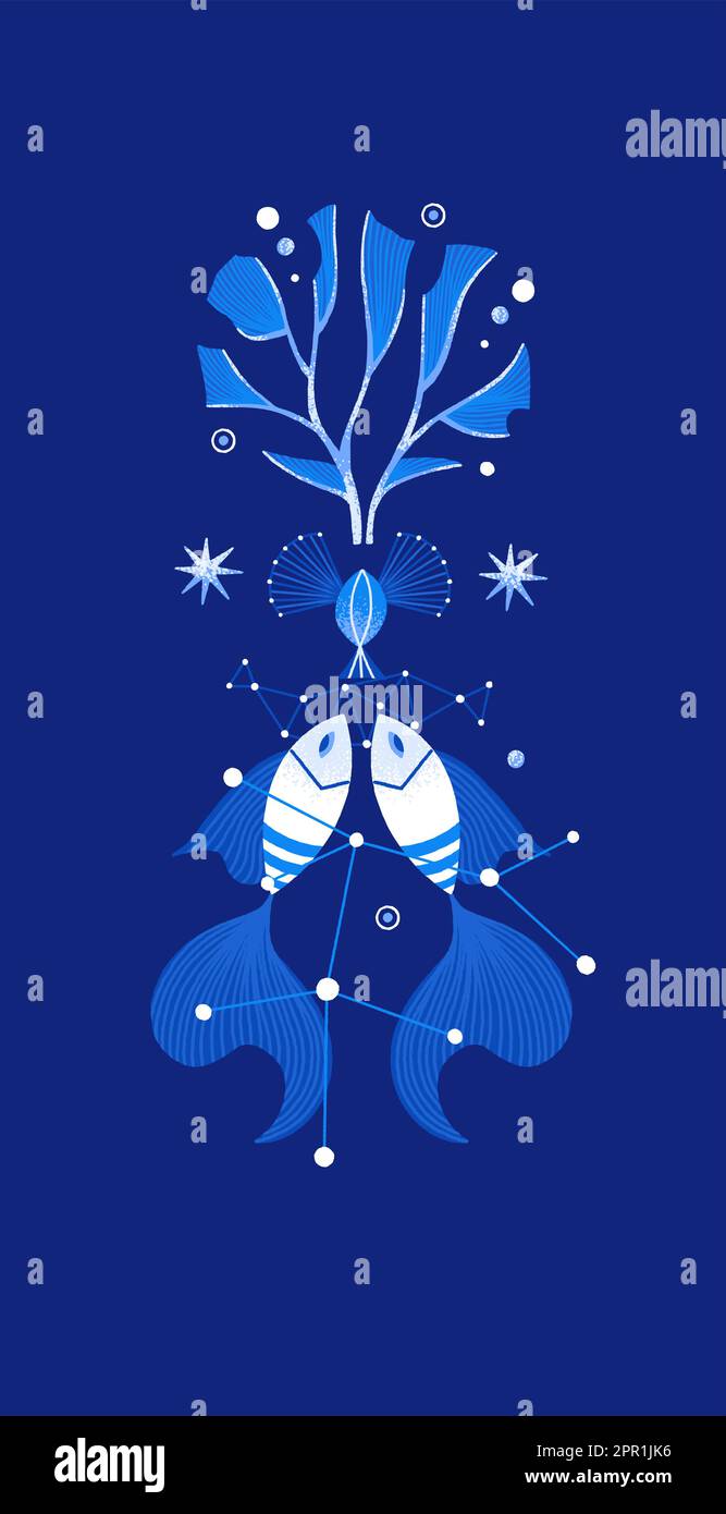 Cosmic fish, seaweed, constellation. Magic underwater life. Marine ...