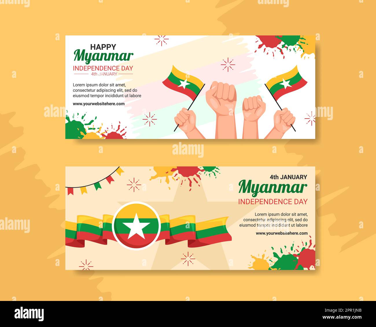 Myanmar Independence Day Banner Flat Cartoon Hand Drawn Templates ...
