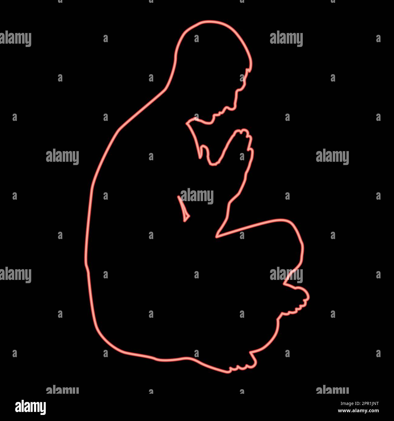 Neon man praying silhouette icon red color vector illustration image ...