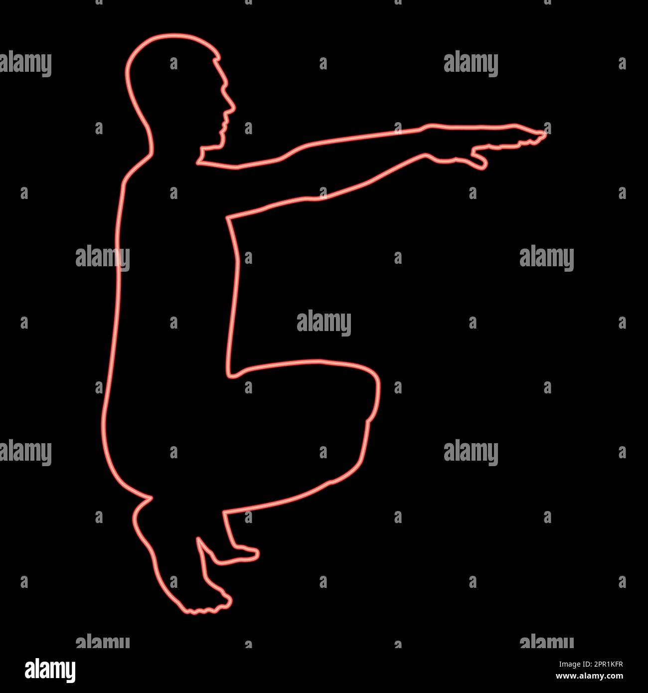 Neon crouching man doing exercises crouches squat sport action male ...