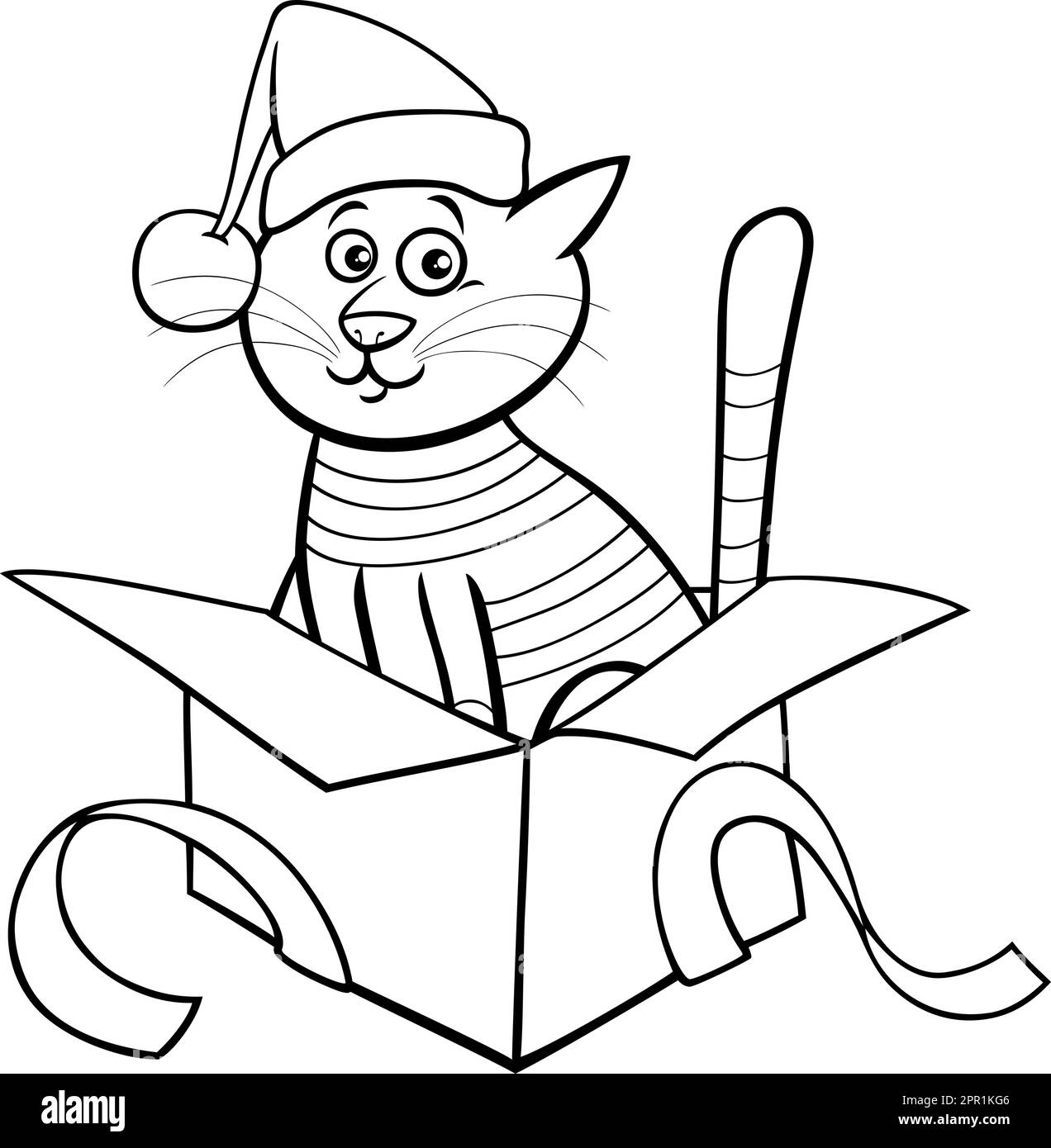 cartoon cat in Christmas present box coloring page Stock Vector Image ...