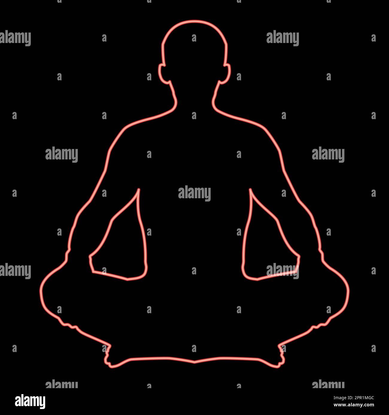 Neon man in pose lotus yoga pose meditation position silhouette asana ...