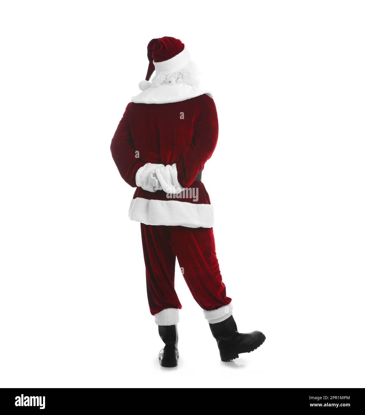 Santa Claus in costume on white background, back view Stock Photo - Alamy