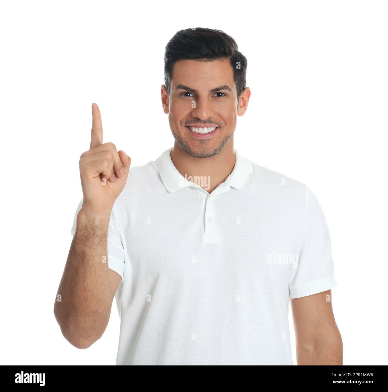 Man showing number one with his hand on white background Stock Photo ...