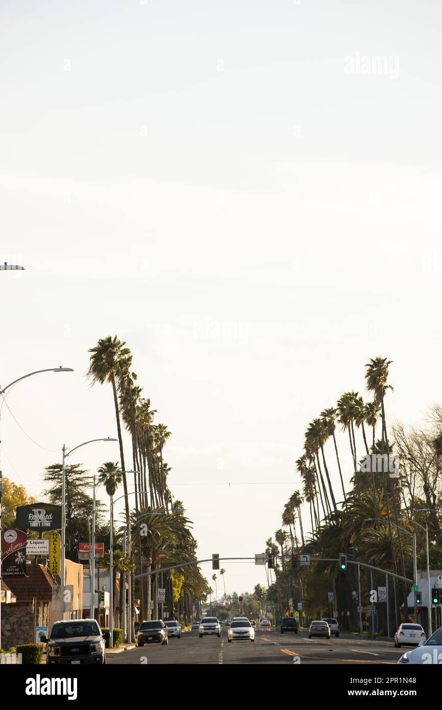 Chowchilla, California, USA - April 18, 2023: Late afternoon sunlight ...