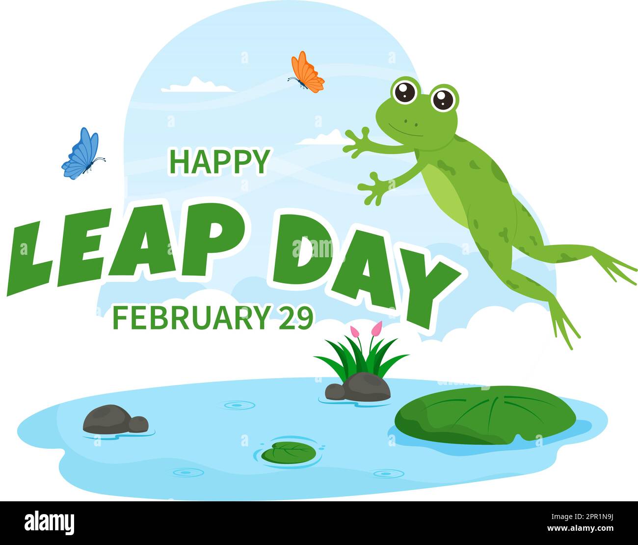 Happy Leap Day on 29 February with Cute Frog in Flat Style Cartoon Hand ...