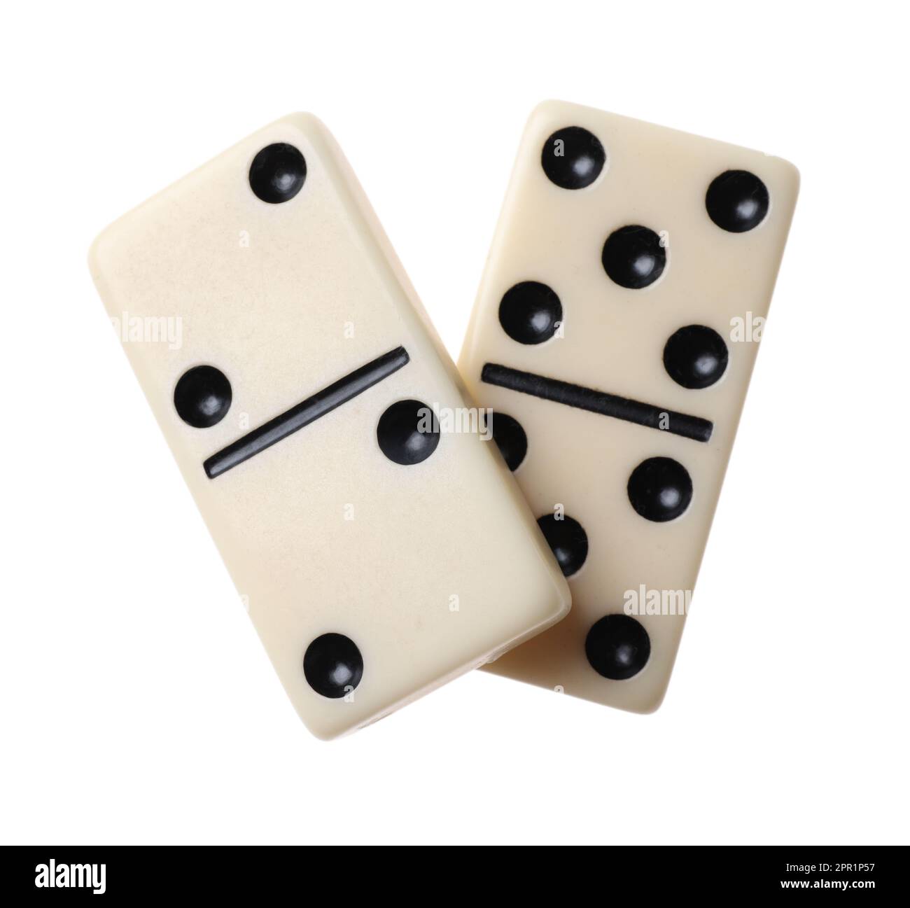 Two classic domino tiles on white background, top view Stock Photo - Alamy