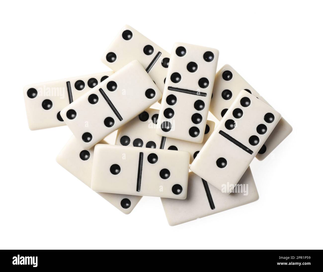 Pile of classic domino tiles on white background, top view Stock Photo ...