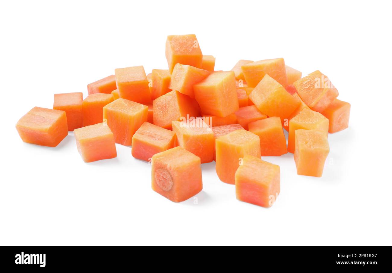 Fresh ripe diced carrot on white background Stock Photo - Alamy