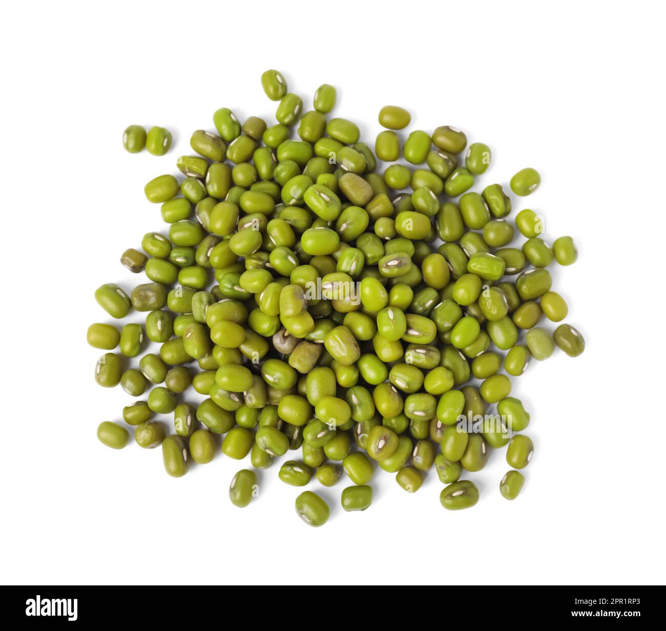 Pile of green mung beans isolated on white, top view. Organic grains ...