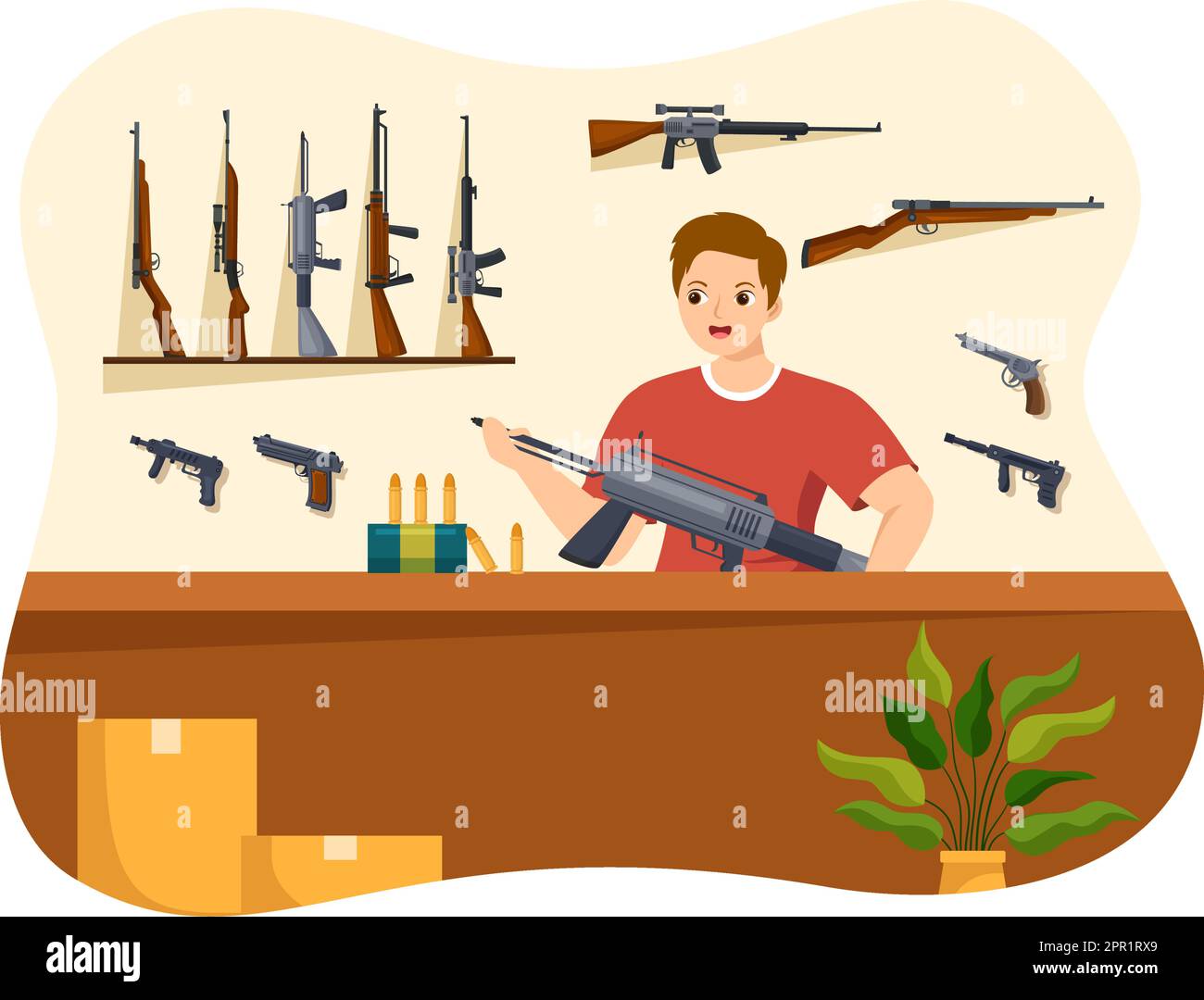 Gun Shop or Hunting with Rifle, Bullet, Weapon and Hunt Equipment in ...