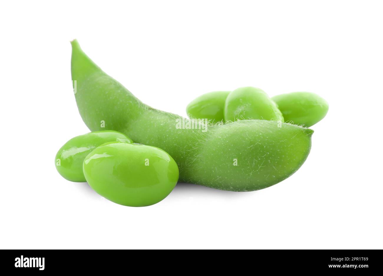Fresh green edamame pod and beans on white background Stock Photo - Alamy