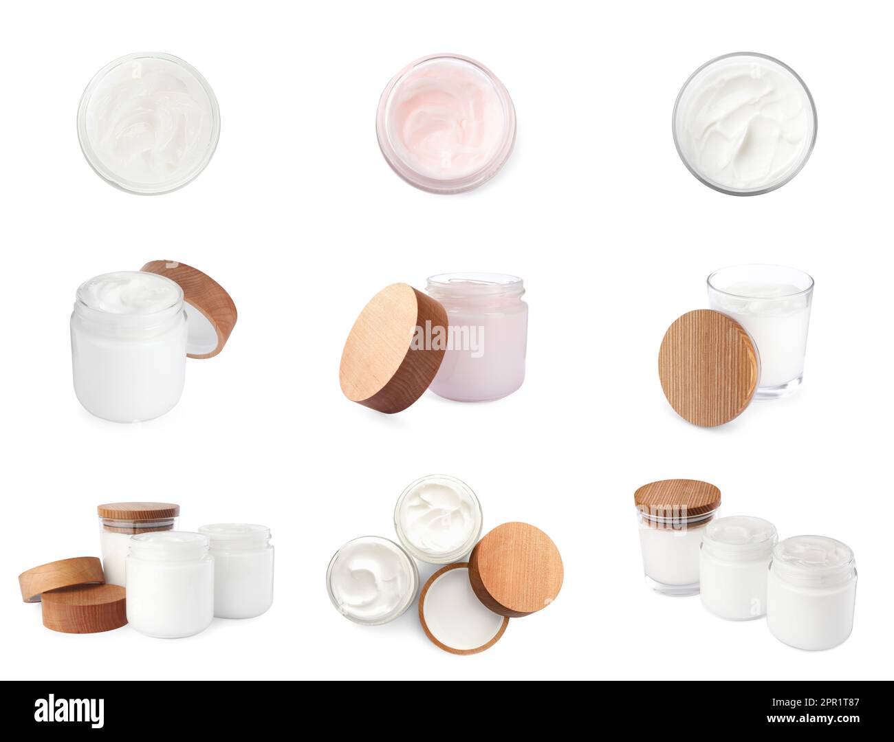 Set with jars of facial creams on white background Stock Photo - Alamy