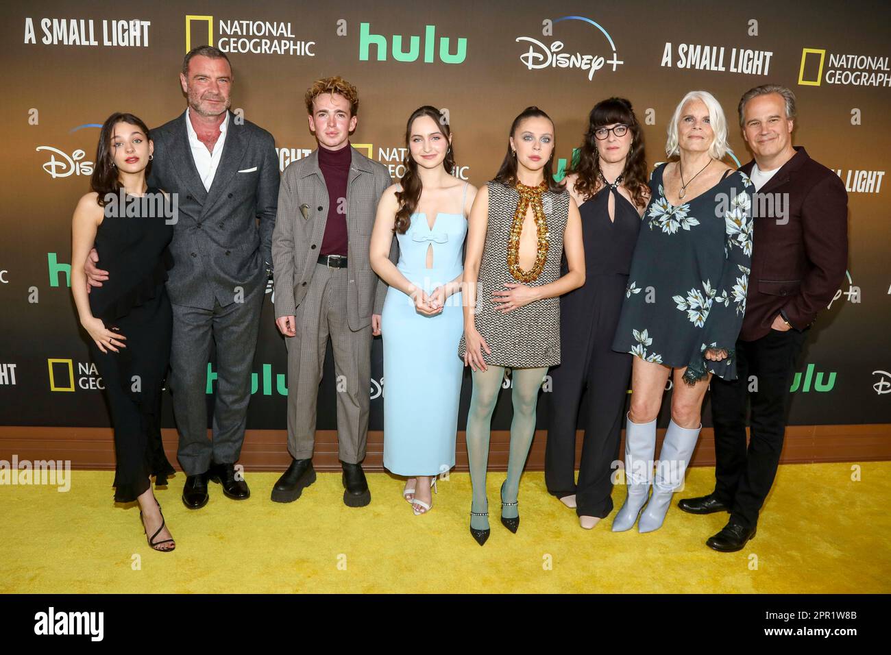 Actors Billie Boullet, from left, Liev Schreiber, Laurie Kynaston ...