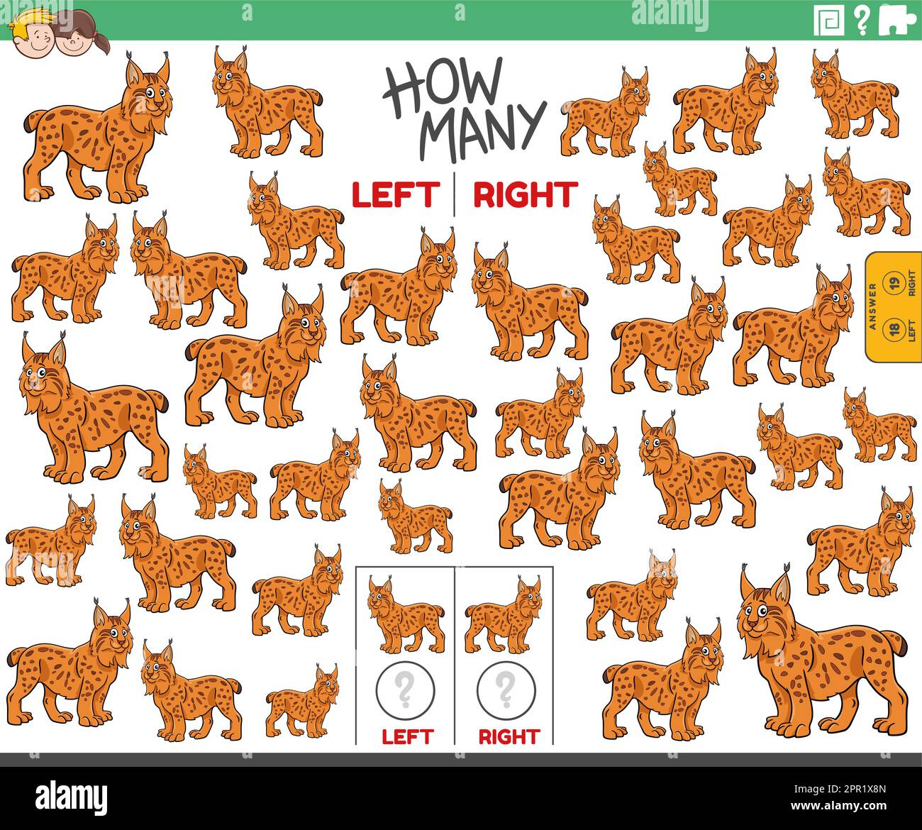 Cartoon illustration of educational game of counting left and right ...