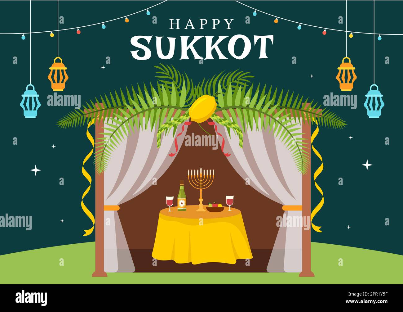 Happy Jewish Holiday Sukkot Hand Drawn Cartoon Flat Illustration with ...