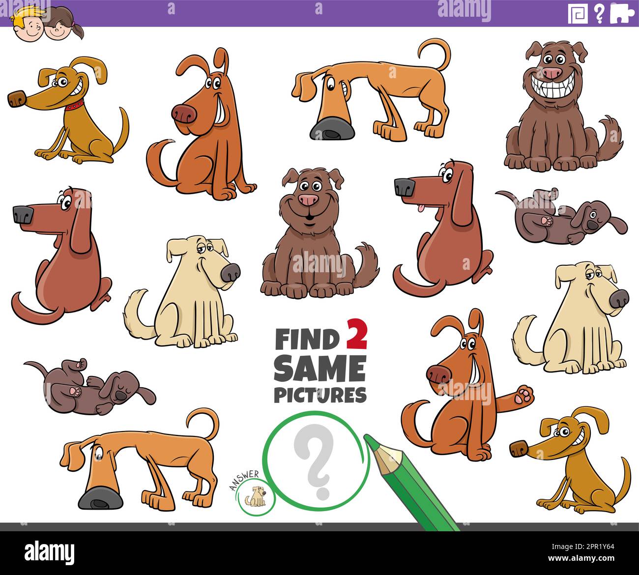 find two same cartoon dog characters educational game Stock Vector ...